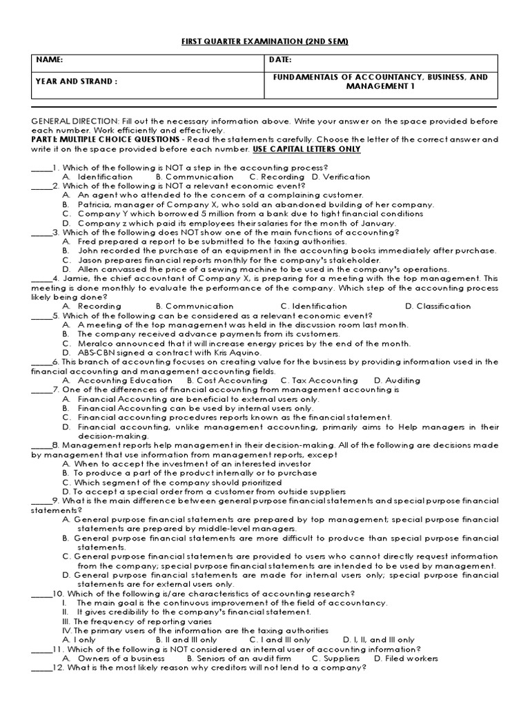 Abm Test Paper | PDF | Debits And Credits | Accounting