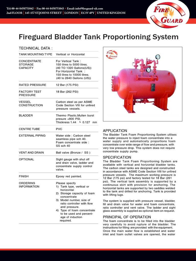 Fireguard Bladder Tank Proportioning System: Technical Data | PDF | Valve | Pipe (Fluid Conveyance)