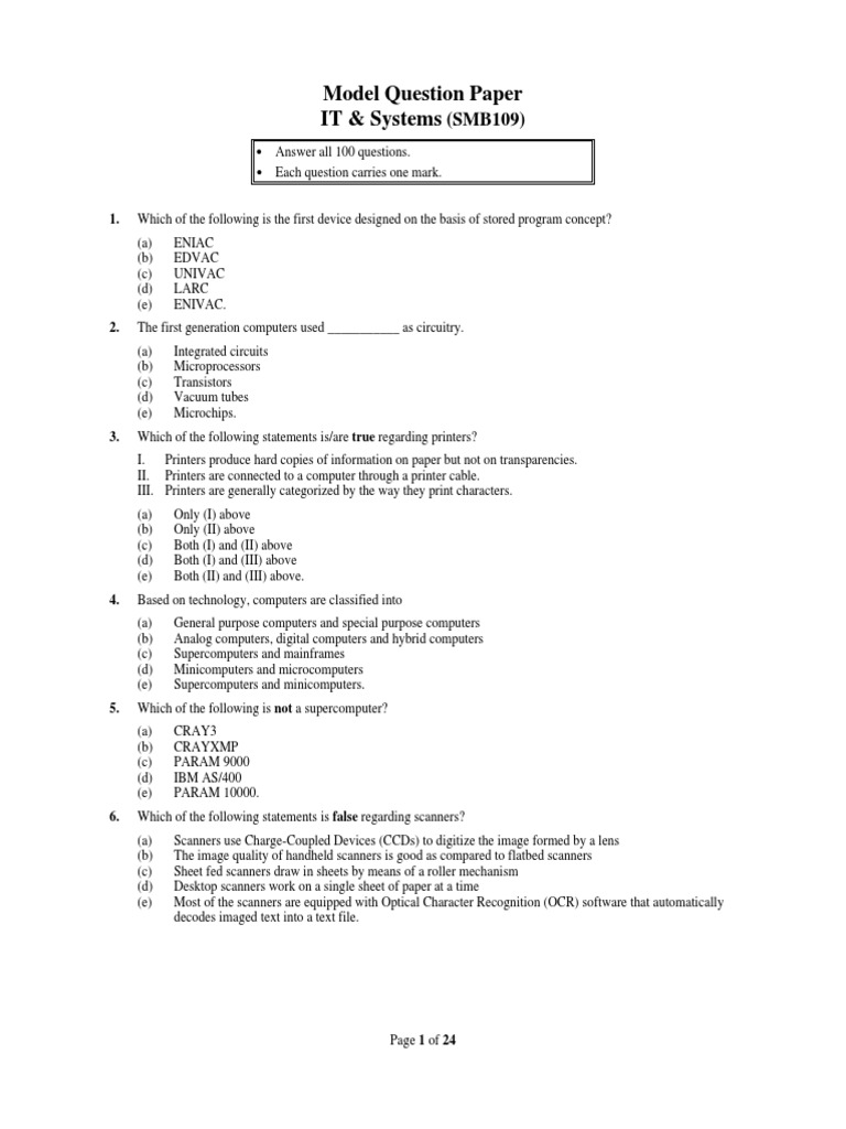 Model Question Paper IT & Systems | PDF | Network Topology | Local Area ...