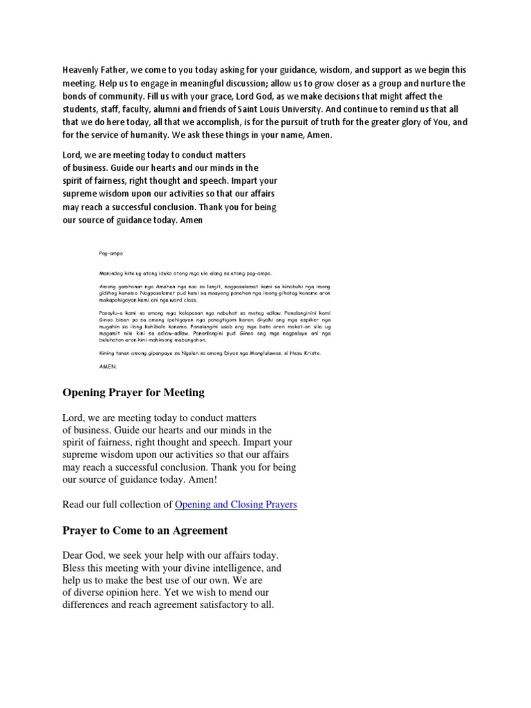 Opening Prayer For Meeting: Opening and Closing Prayers | PDF | Amen ...