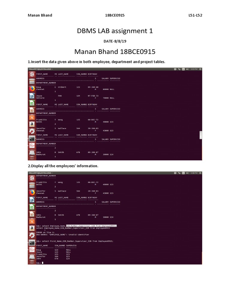 DBMS LAB Assignment 1 | PDF