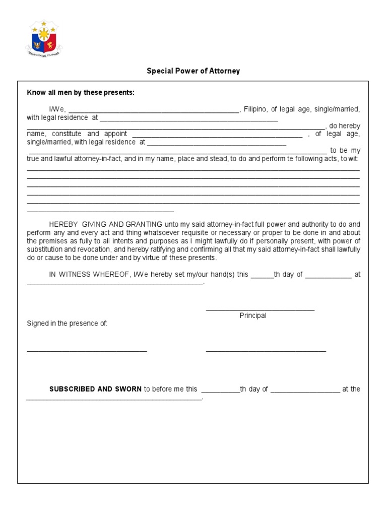 RP SPA Form Template | PDF | Power Of Attorney | Virtue