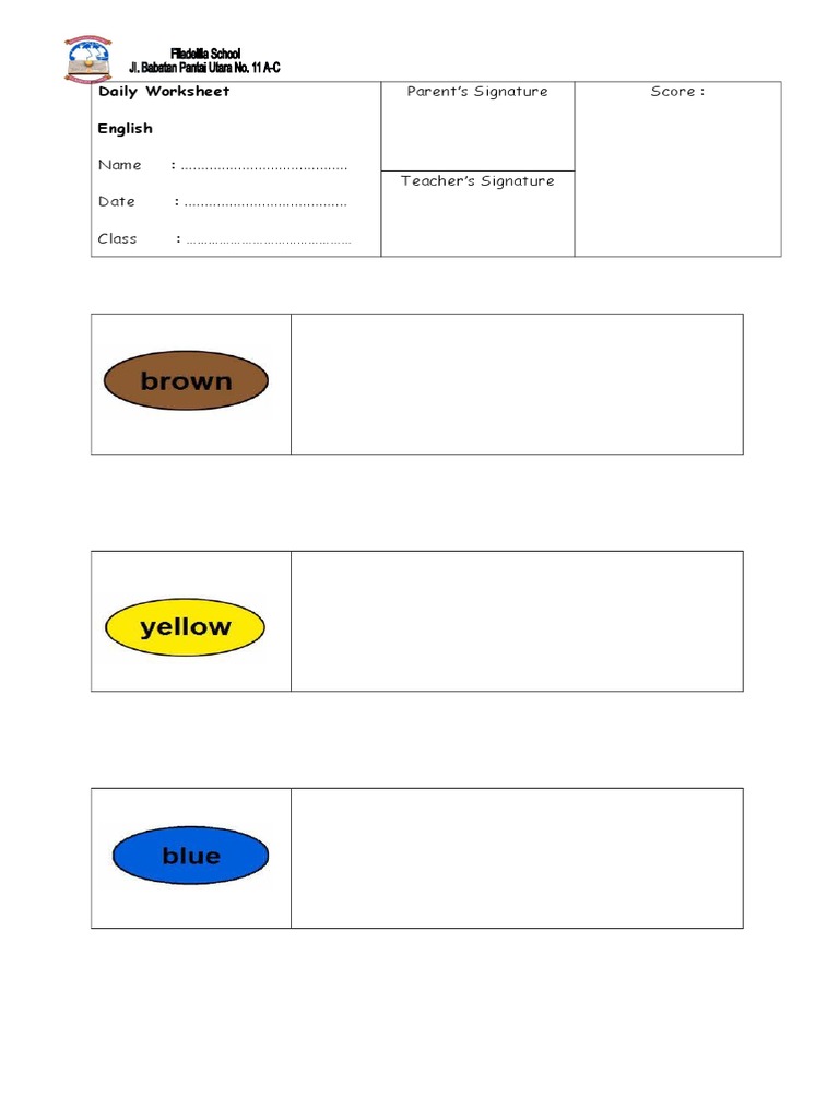 Daily Worksheet English: Parent's Signature Score | PDF