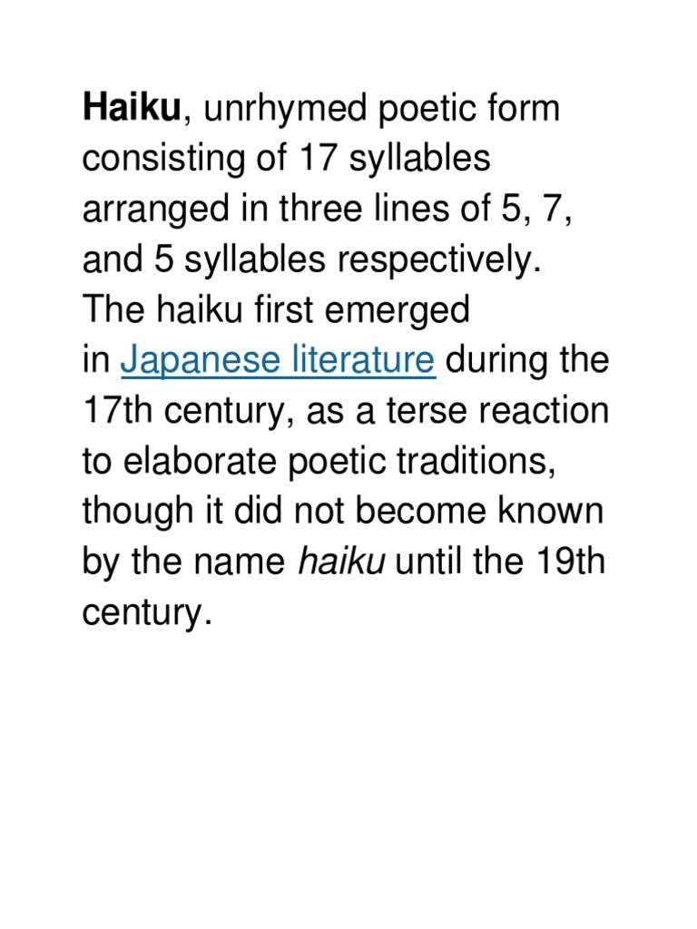 Haiku, Unrhymed Poetic Form: Japanese Literature | PDF