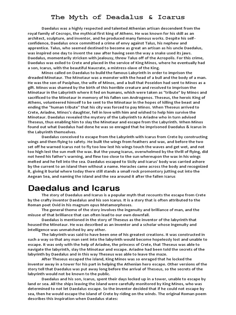 Daedalus and Icarus: The Myth of Deadalus & Icarus | PDF | Minotaur ...