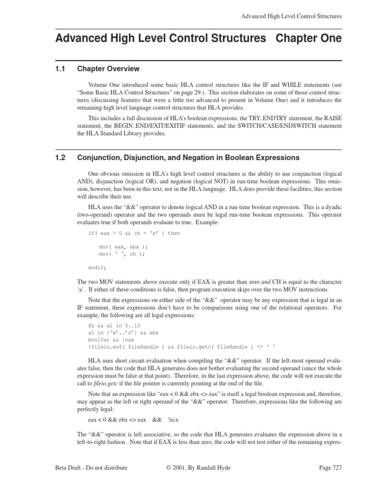 Ad Vanced High Level Control Structures Chapter One | PDF | Control Flow | Boolean Data Type