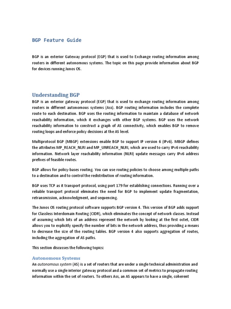 BGP Feature Guide: Autonomous Systems | PDF | Routing | Router (Computing)