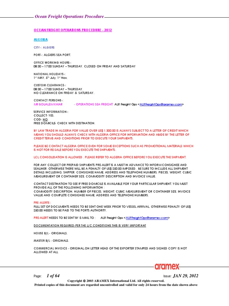 Ocean Freight Operations Procedure 2012 | PDF | Cargo | Bill Of Lading