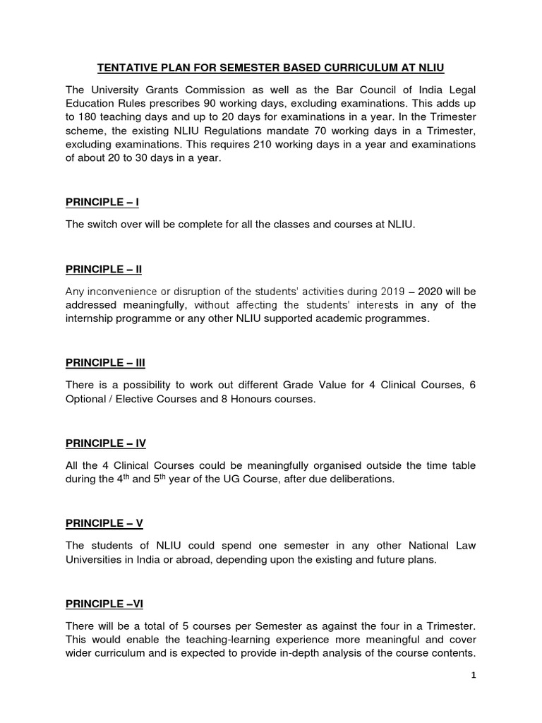 Tentative Plan For Semester Based Curriculum at Nliu: TH TH | PDF ...