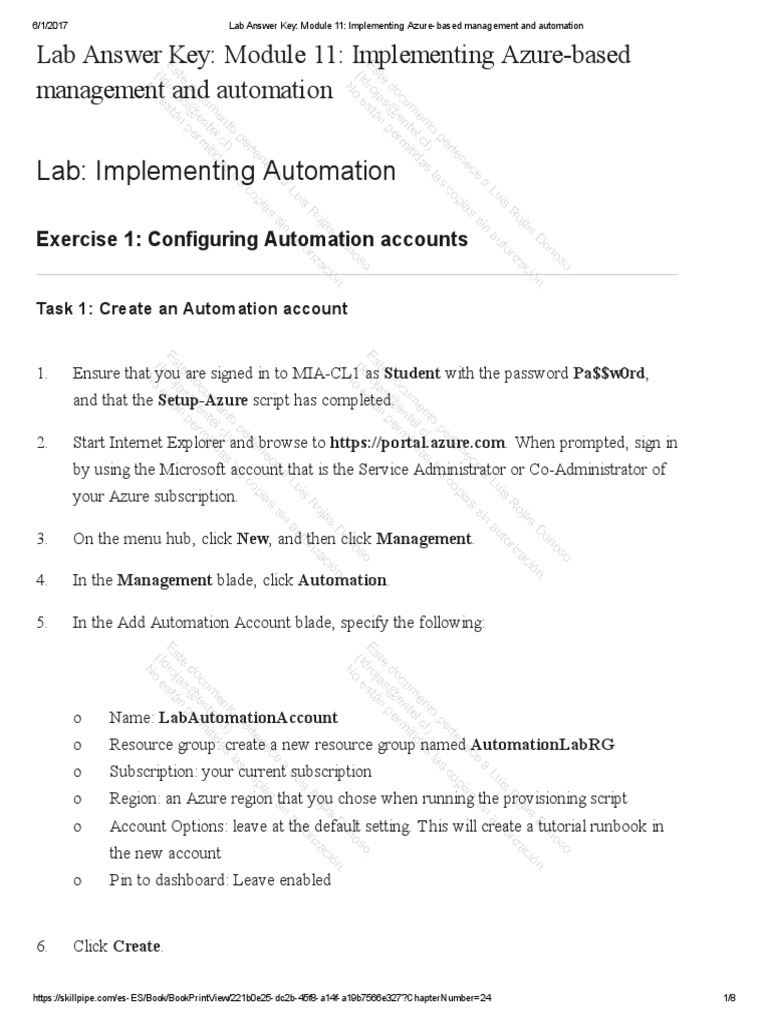 Lab Answer Key - Module 11 - Implementing Azure-Based Management and Automation | PDF ...