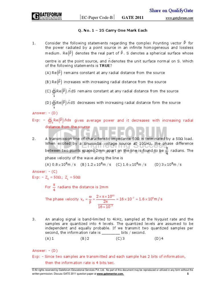 Gate Question Paper | PDF | Field Effect Transistor | Bipolar Junction ...