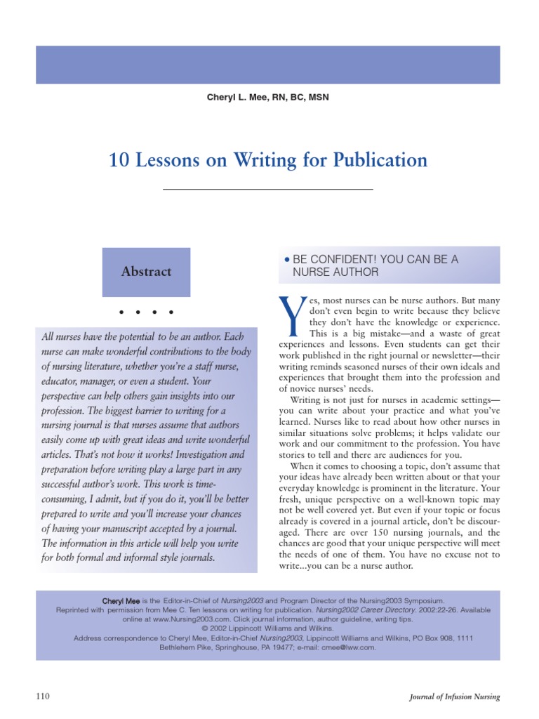 10 Lessons On Writing For Publication | PDF | Newspapers | Nursing