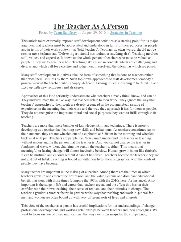 The Teacher As A Person | PDF | Philosophy Of Education | Pragmatism
