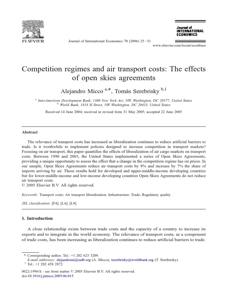 Open Skies Agreements Impact on Air Costs | PDF | Airlines | Cargo