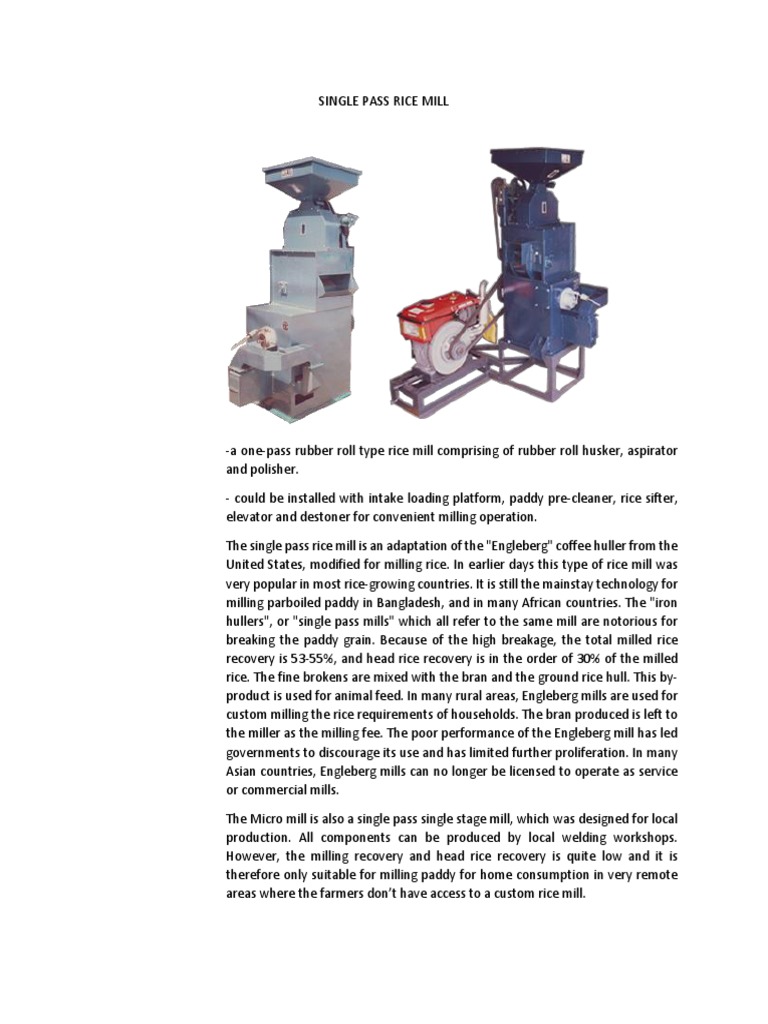 Single Pass Rice Mill | PDF