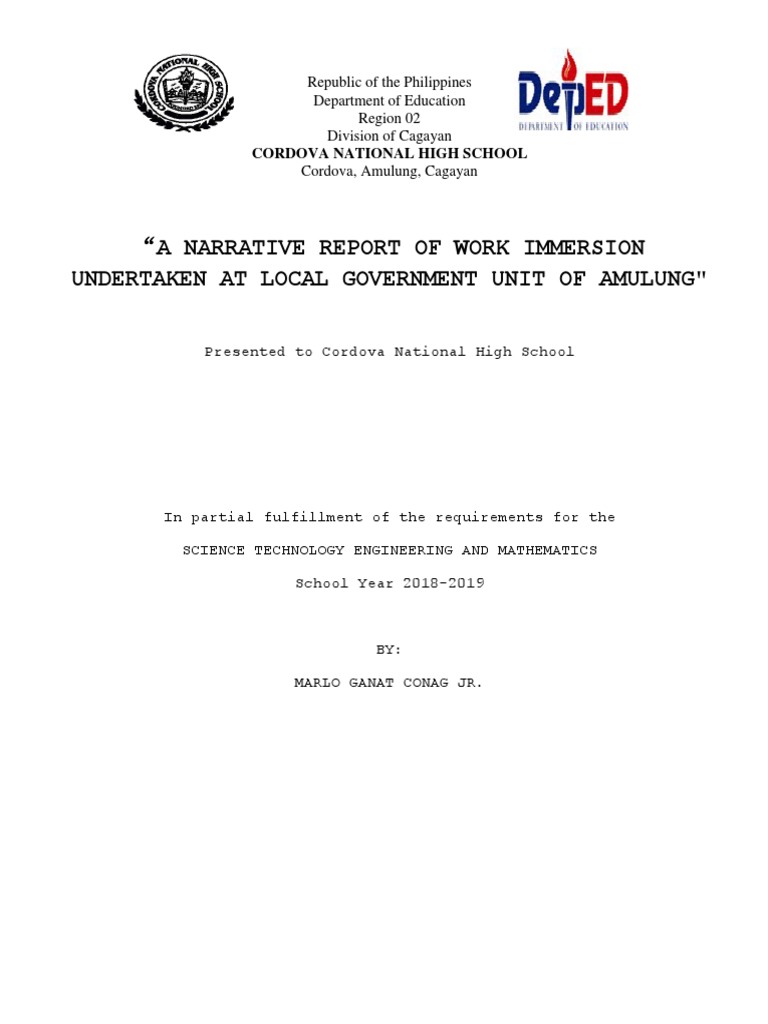 Work Immersion Report at Amulung LGU | PDF | Learning | Behavior ...