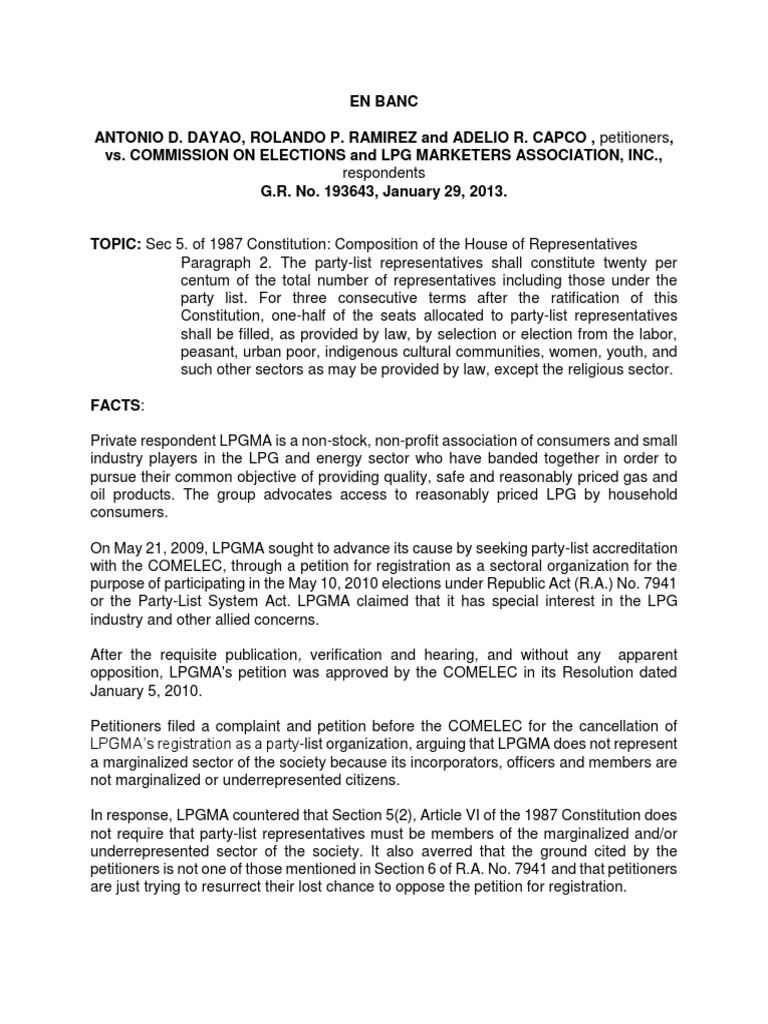Dayao V Comelec | PDF | Complaint | Constitutional Law