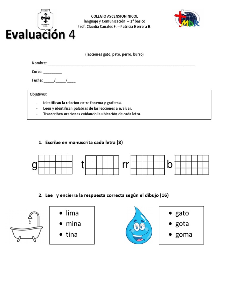 Prueba Leccion Pato, Gato, Perro Burro | PDF
