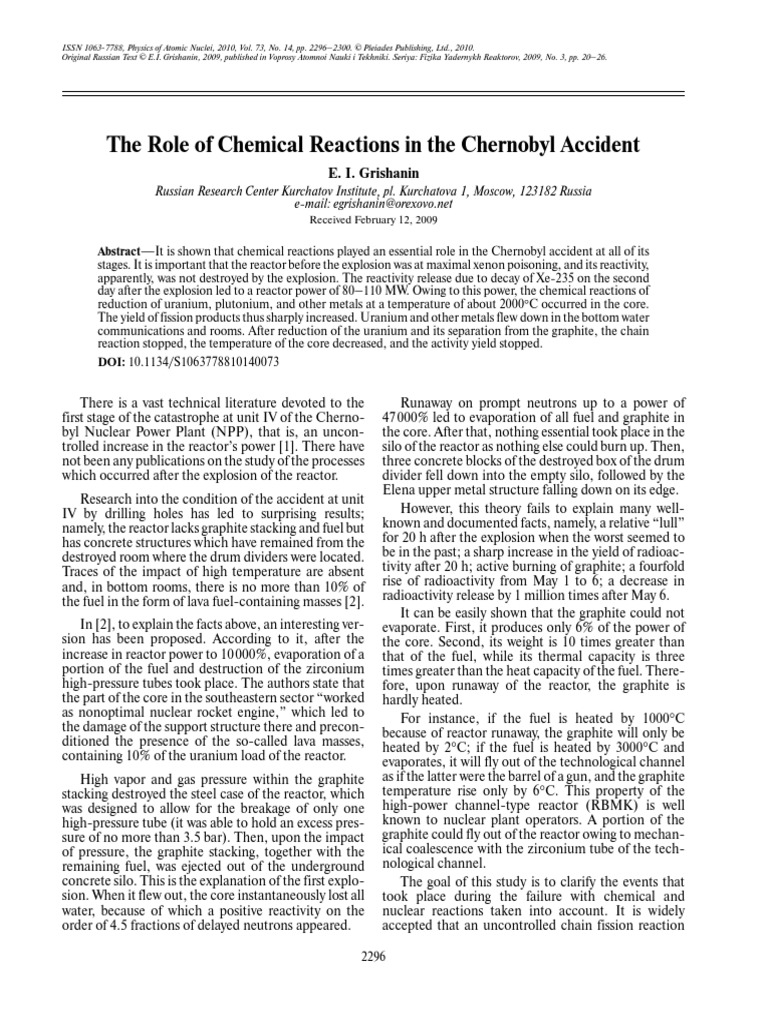 Chemical Reactions Chernobyl Pdf Nuclear Fuel Nuclear Reactor