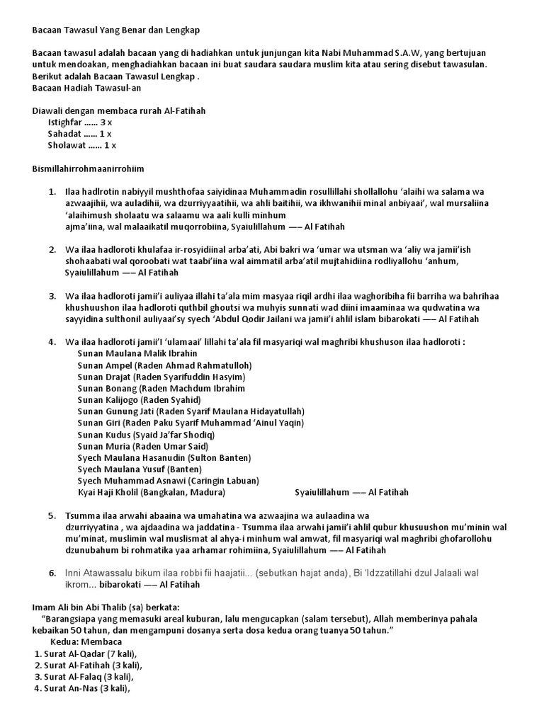 Bacaan Tawasul Yang Benar Dan Lengkap | PDF