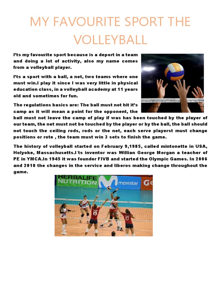 My Favorite Sport: Volleyball Essay | PDF | Volleyball | Summer Sports