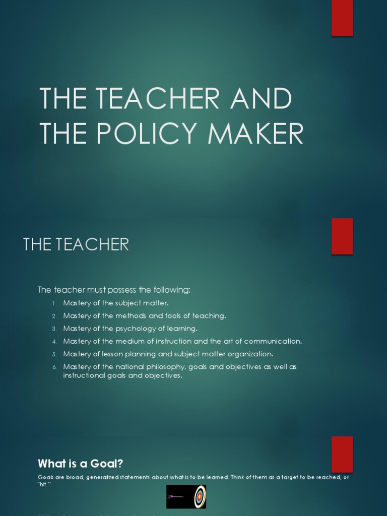 The Teacher and The Policy Maker | PDF | Teachers | Goal