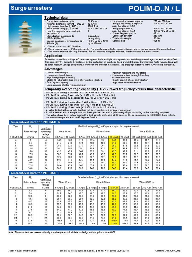 Technical Data: Guaranteed Data For POLIM-D..N | PDF | Insulator ...