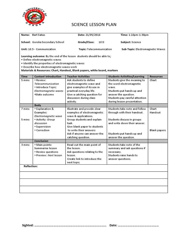 Science Lesson Plan: Electromagnetic Waves | PDF | Lesson Plan ...