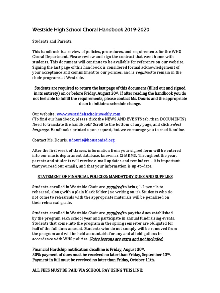 Whs Choral Handbook | Download Free PDF | Volunteering | Choir