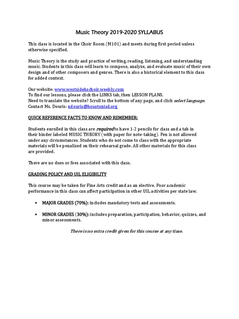 Music Theory Syllabus