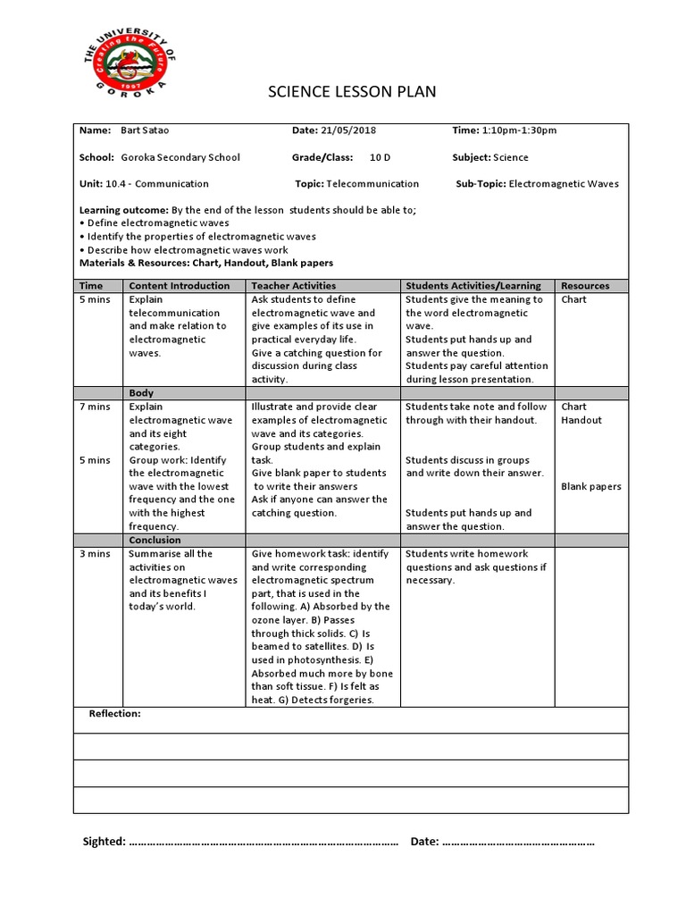 PGT Lesson Plan#1 | PDF | Electromagnetic Radiation | Waves