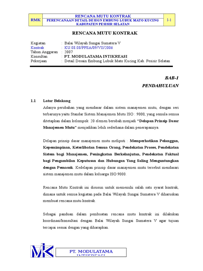 Rencana Mutu Kontrak | PDF
