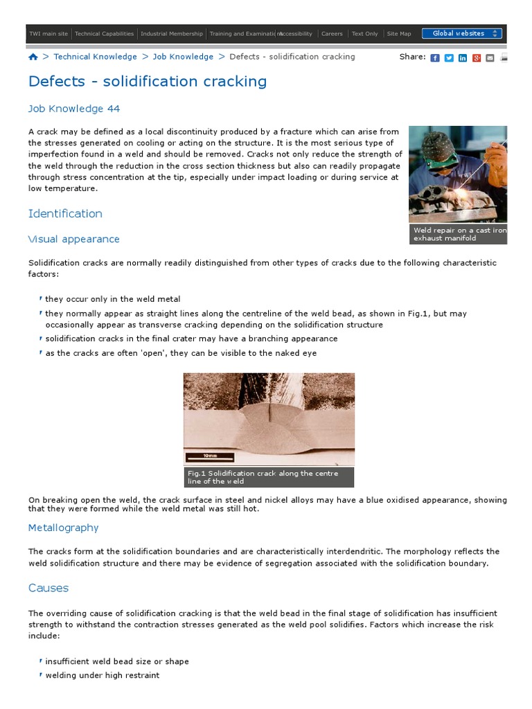 Defects - Solidification Cracking - Job Knowledge 44 | PDF | Welding | Construction