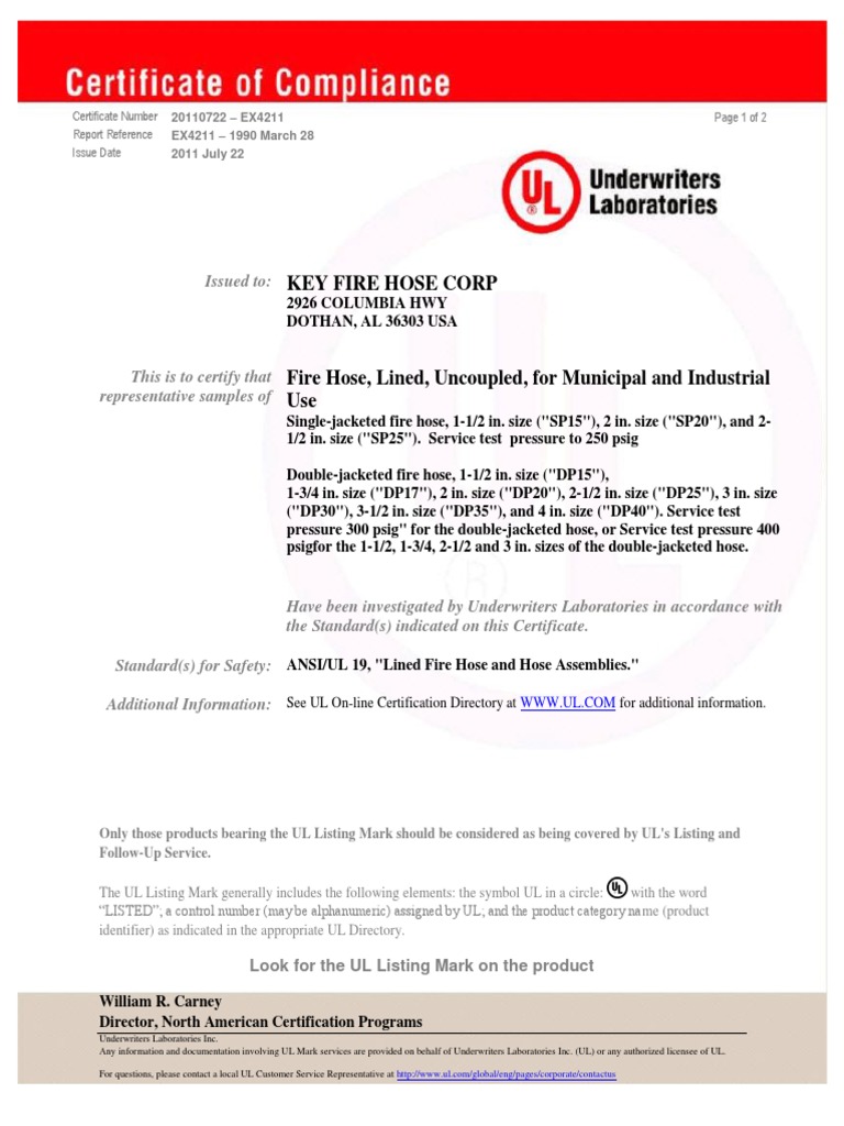 Certificacion UL Mangueras Key Hose | PDF | Safety