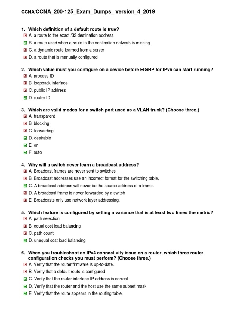 CCNA 200-125 Exam Dumps Version 4 2019 | PDF | Network Switch | Router (Computing)