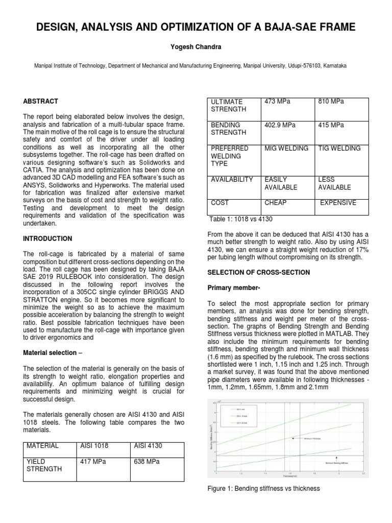 Design Analysis and Optimization of A Baja Sae Frame | PDF | Suspension ...