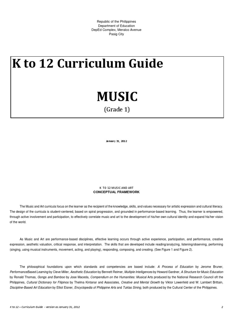 K To 12 Music Curriculum Guide Grade 1 | PDF | Singing | Curriculum