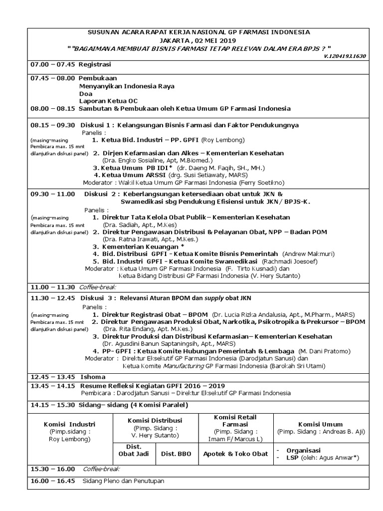Rancangan Jadwal Acara Utk Pembicara Rakernas GPFI | PDF | Kesehatan ...