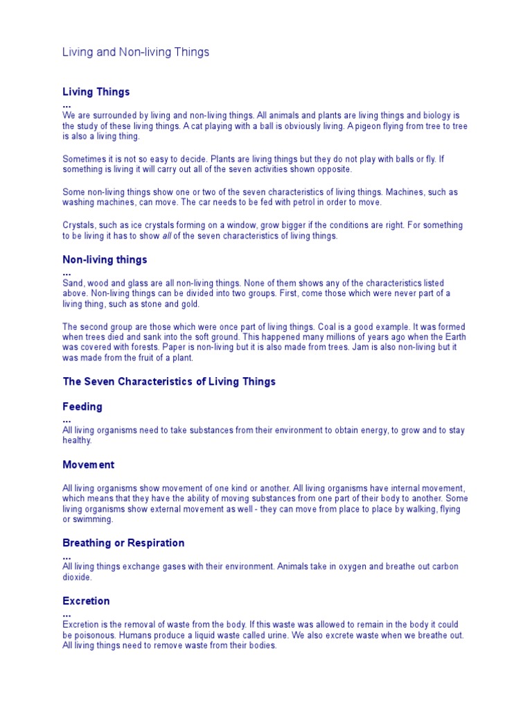 Characteristics of Living vs Non-living | PDF | Excretion | Life