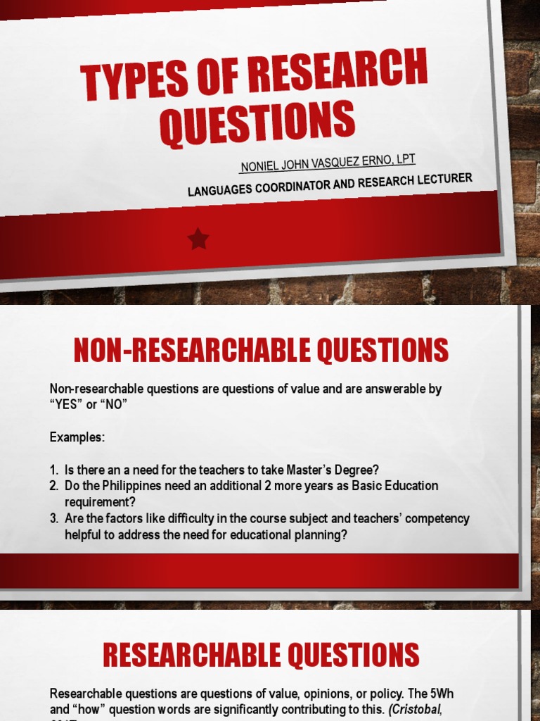 Types of Research Questions | PDF | Design Of Experiments | Behavioural ...