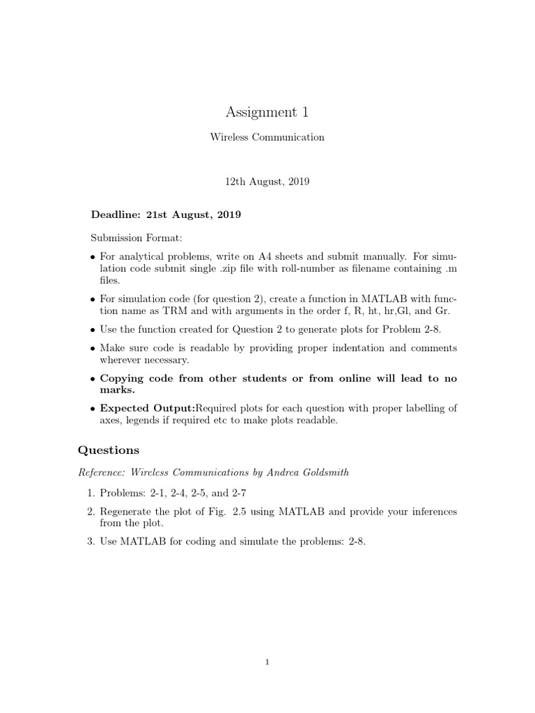 Assignment 1: Questions | PDF