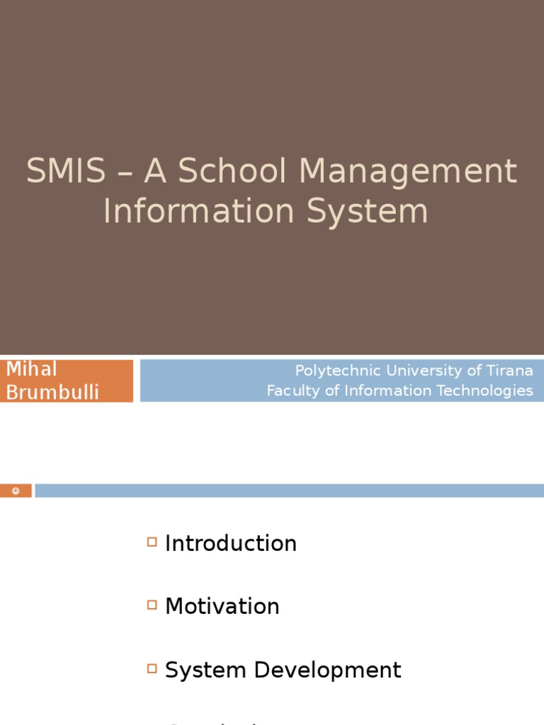 SMIS - A School Management Information System: Mihal Brumbulli | PDF ...