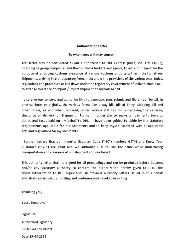 Authorization Letter | PDF