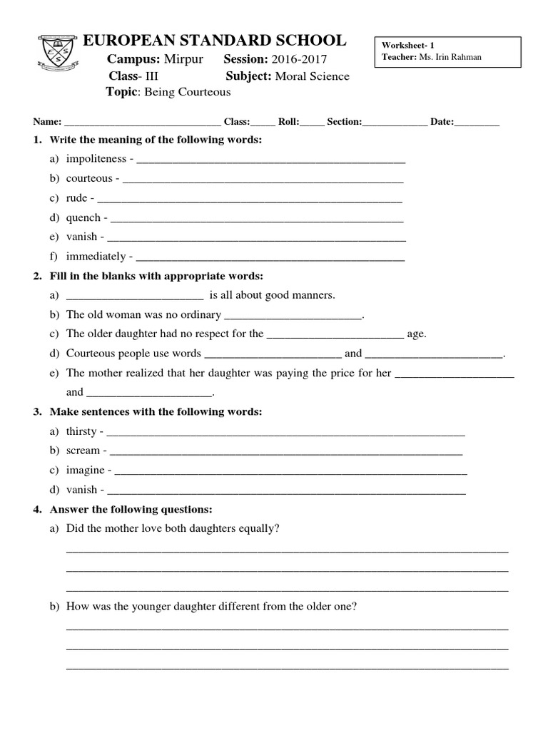 Worksheet Moral Science | PDF | Trees