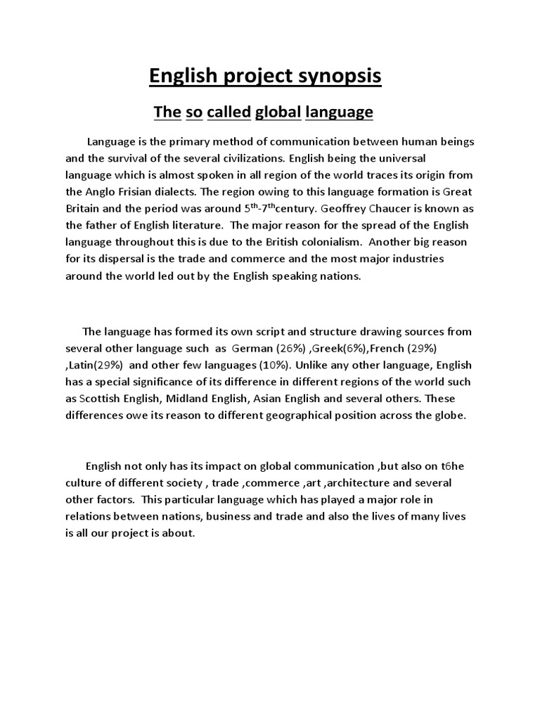 English Project Synopsis: The So Called Global Language | PDF