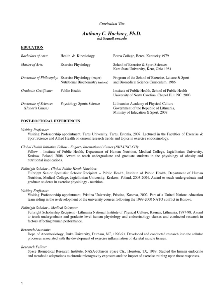 Anthony C. Hackney, PH.D.: Education | Download Free PDF | Aerobic ...