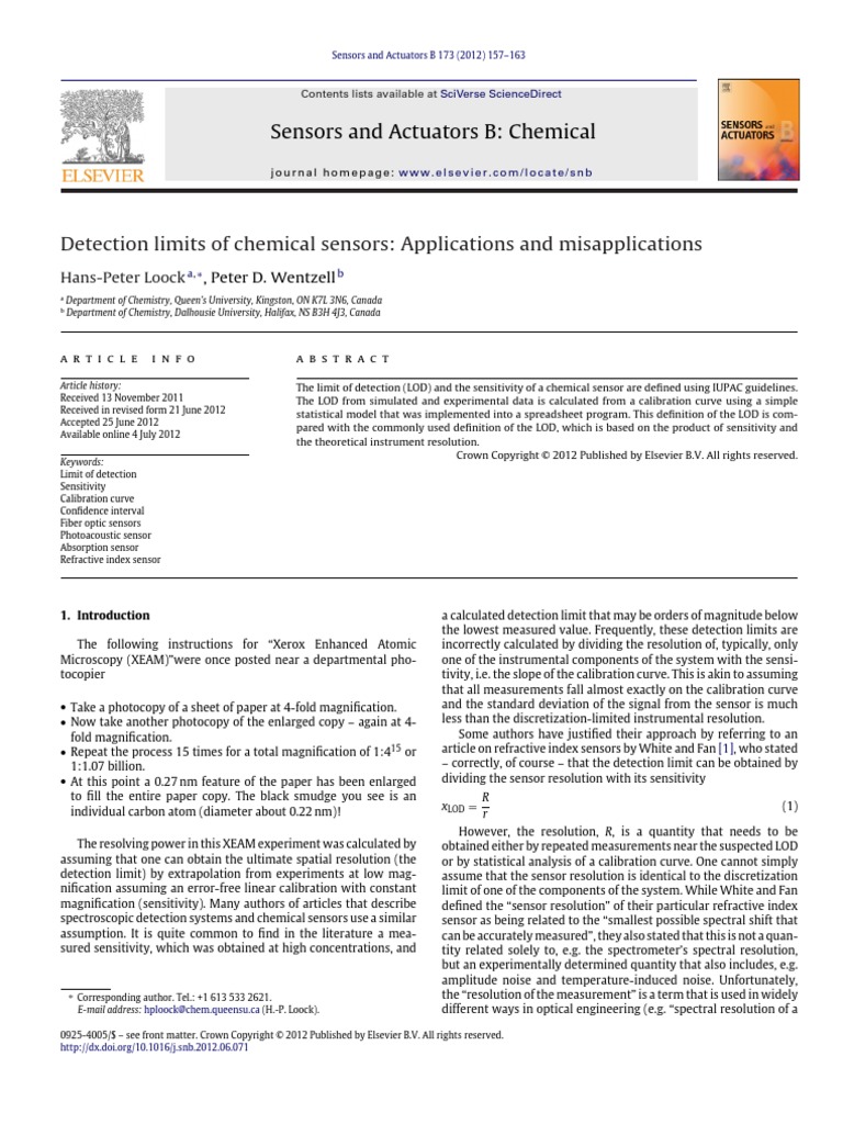 Detection Limits of Chemical Sensors: Applications and Misapplications ...