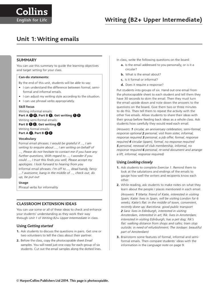 Writing (B2+ Upper Intermediate) : English For Life | PDF | Question ...