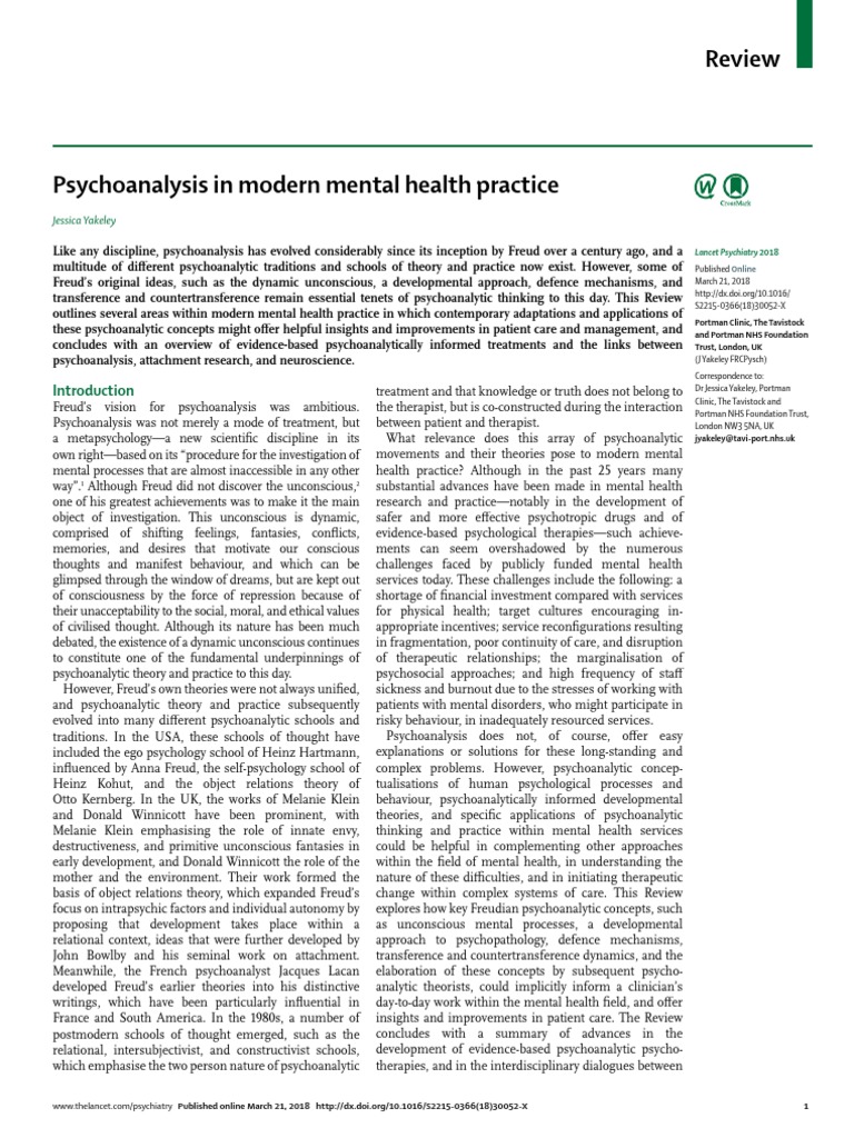 Psychoanalysis in Modern Mental Health Practice. | PDF | Psychoanalysis ...