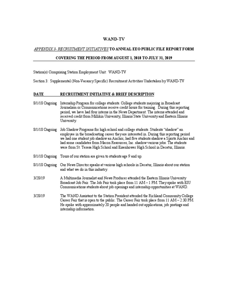 Wand-Tv: Appendix 3-Recruitment Initiatives To Annual Eeo Public File ...